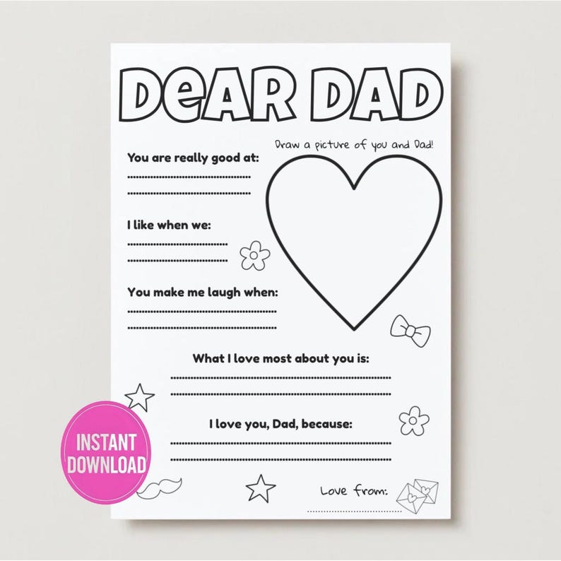 Father’s Day Coloring Page - Dear Dad Printable Worksheet for Kids ...