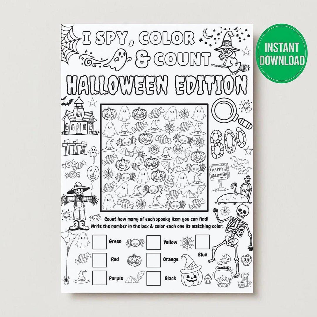 Halloween I Spy, Color & Count Printable Worksheet - Kids Activity Game ...