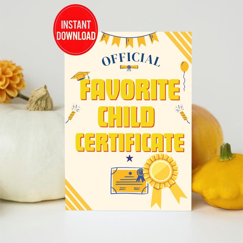 Funny Father’s Day Card – Official Favorite Child Certificate ...