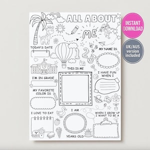 All About Me Worksheet Printable – First Day of School Coloring Page ...
