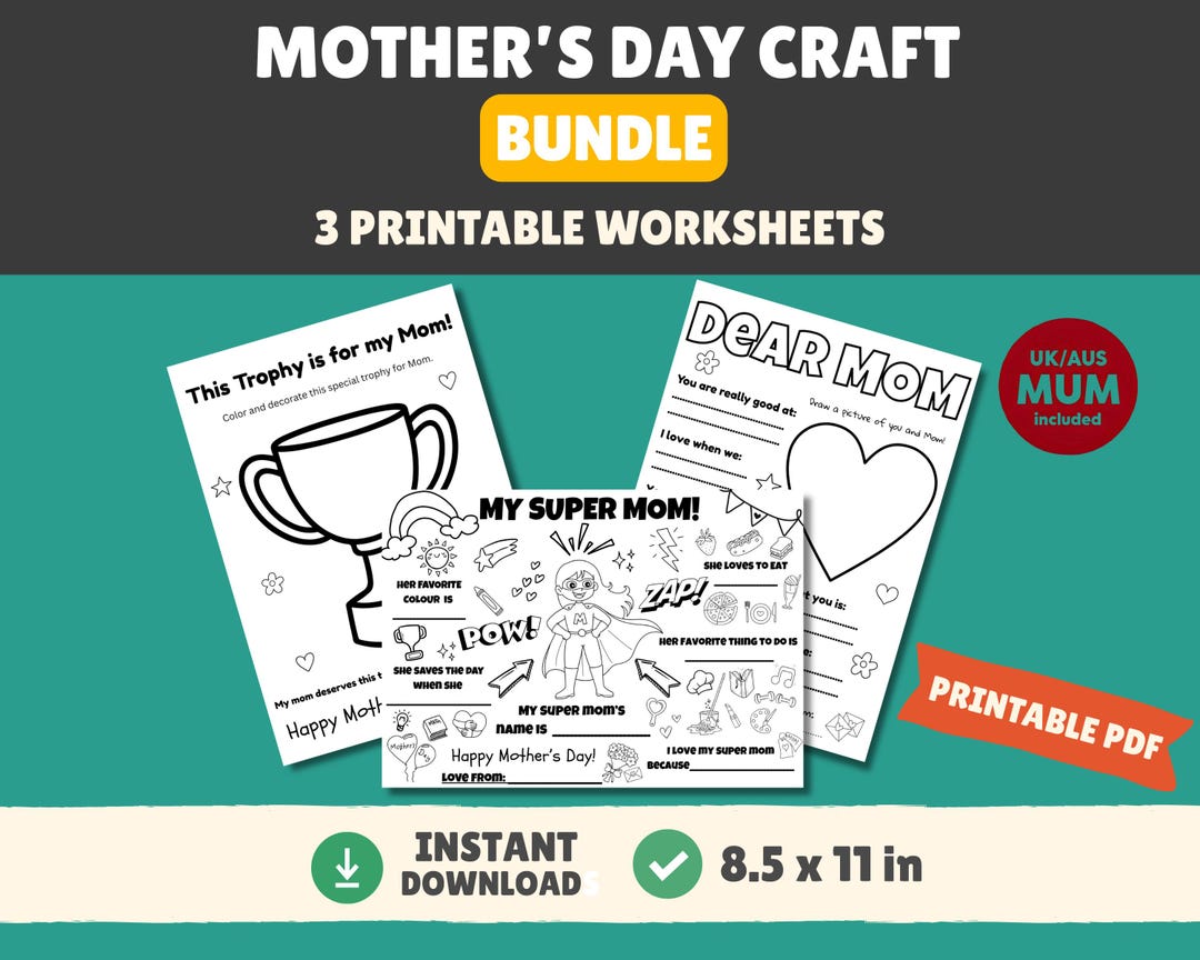 Mother's Day Craft BUNDLE - Coloring Sheets - Fill the Blanks - DIY Mom ...