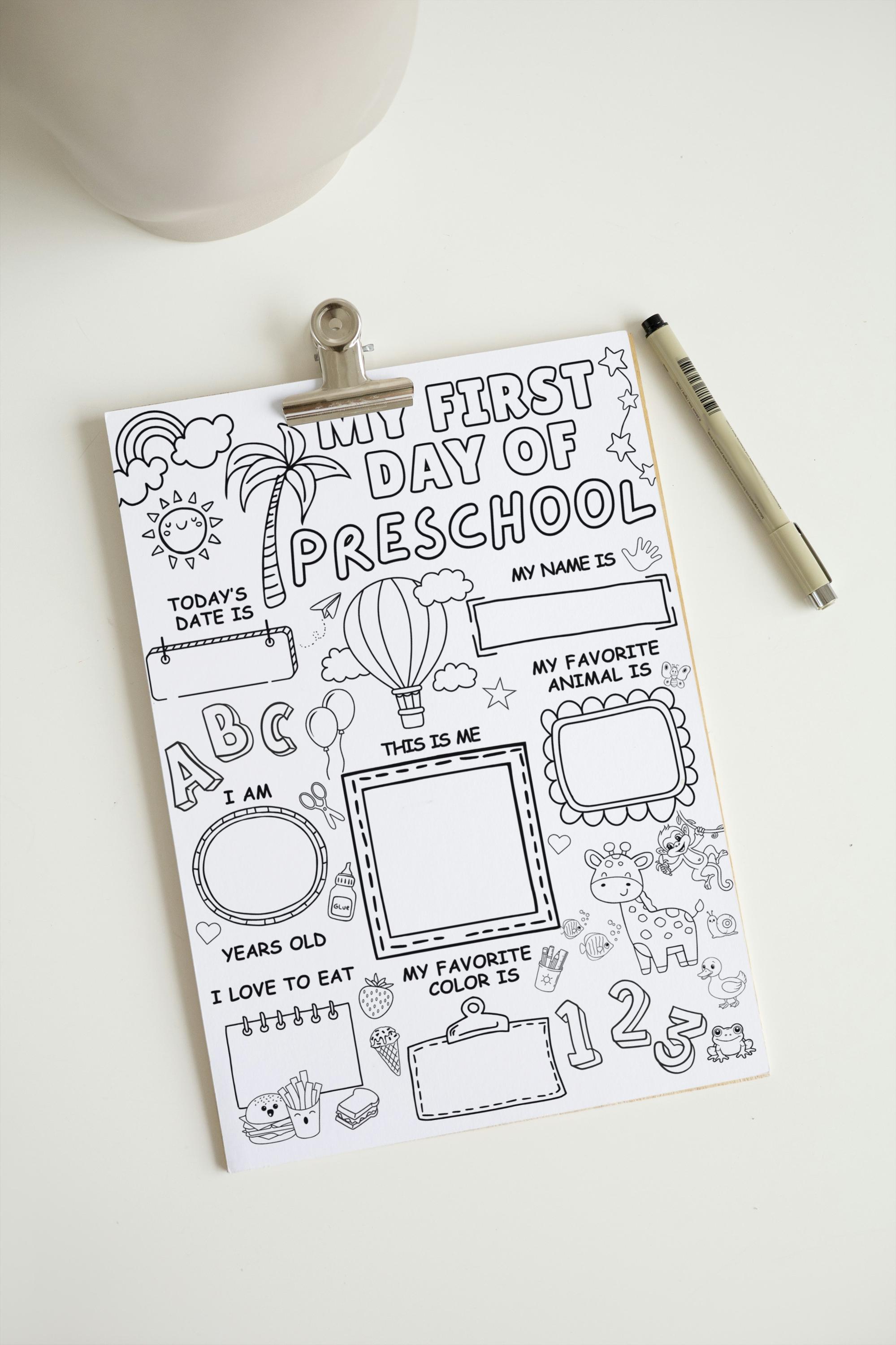 First Day Preschool Coloring Page - Back to School - All About Me ...