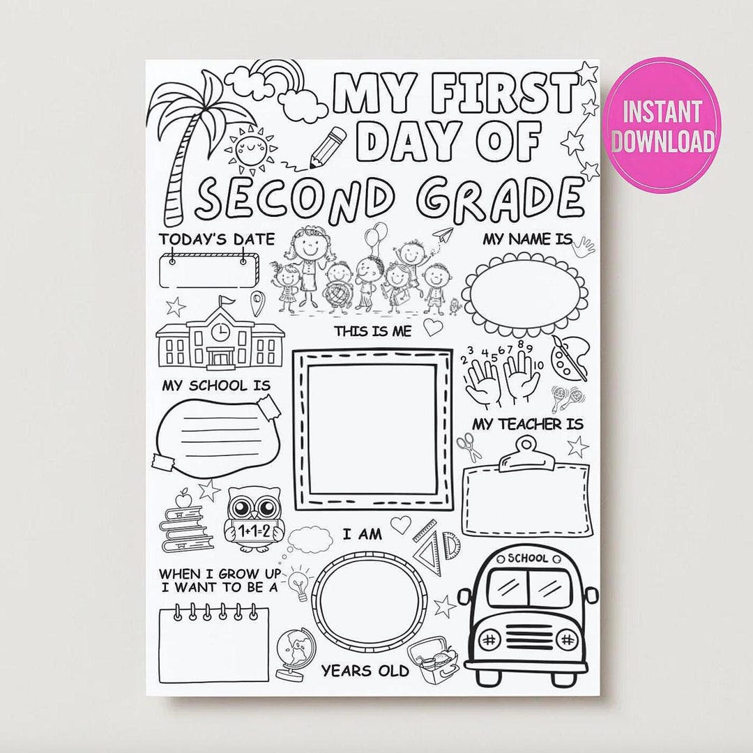 First Day of Second Grade Coloring Page - All About Me Worksheet ...