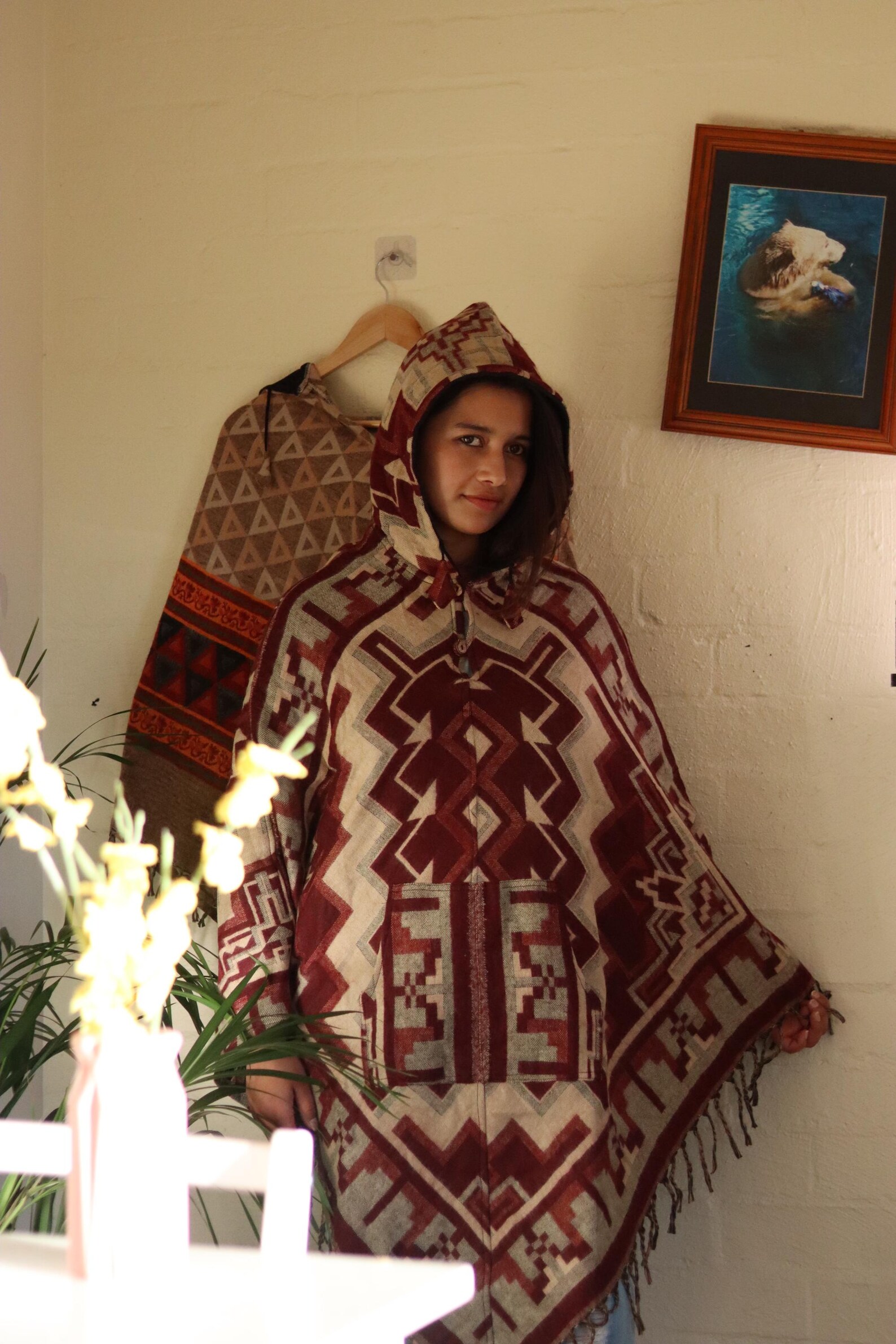 Hooded Poncho Bohemian Style Himalayan Yak's Wool Blended Handwoven ...