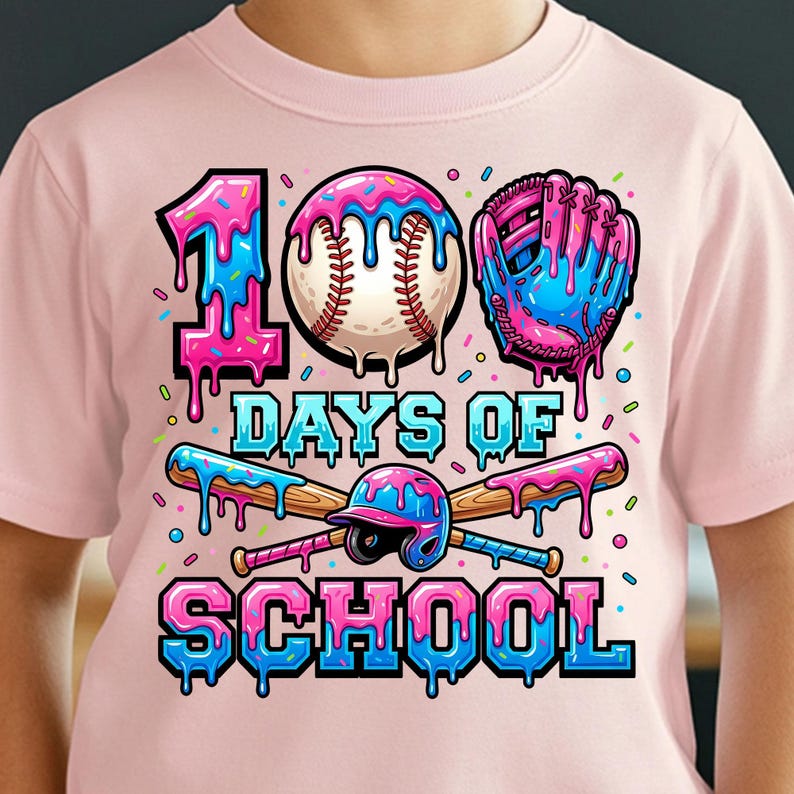 100 Days of School Drip Baseball PNG: Sports Graphic, Colorful School ...