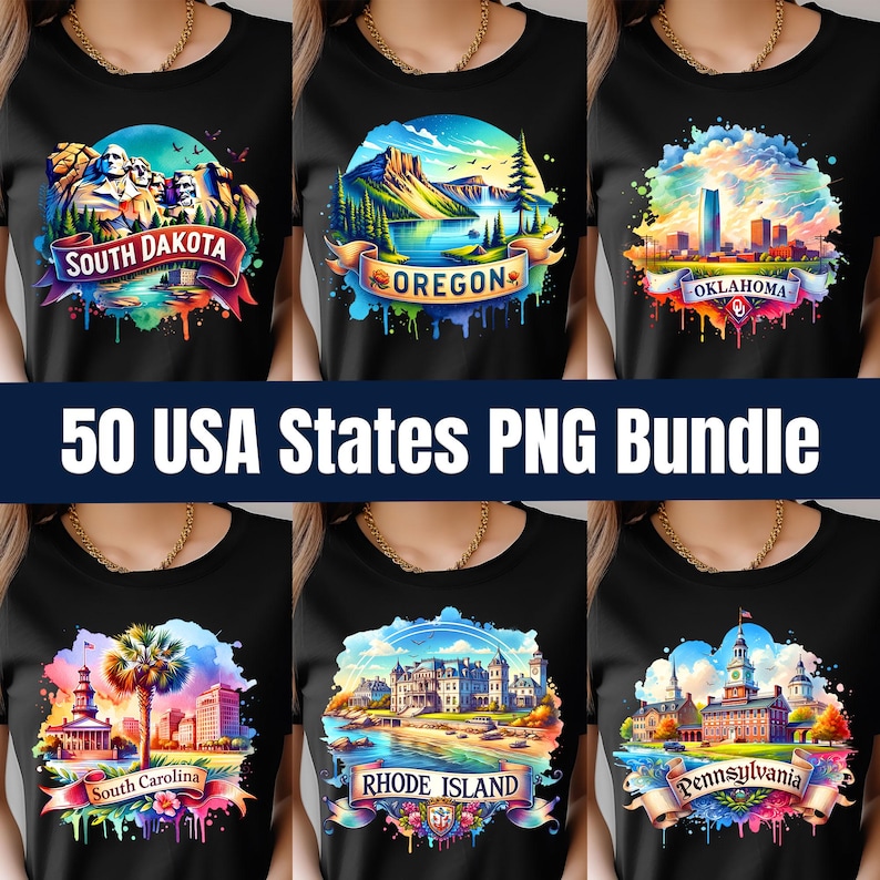 USA States PNG Bundle | 50 Retro Travel Clipart Designs | Digital ...
