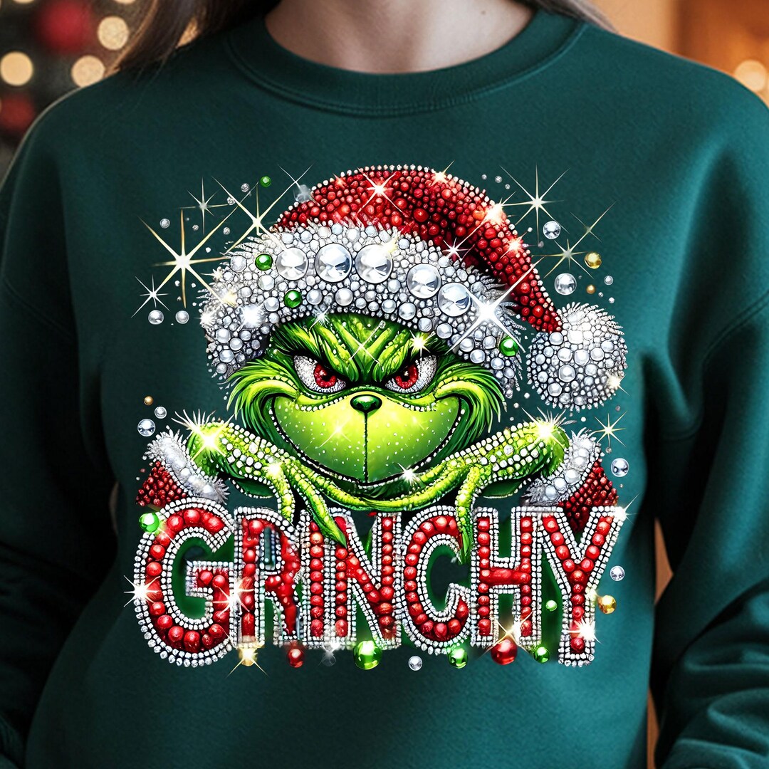 Grinchy Christmas PNG: Sparkly Rhinestone Glitter Grinch Face Clipart ...