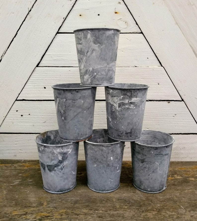 Galvanized Metal Cup Decorative Container Tin With Patina - Etsy