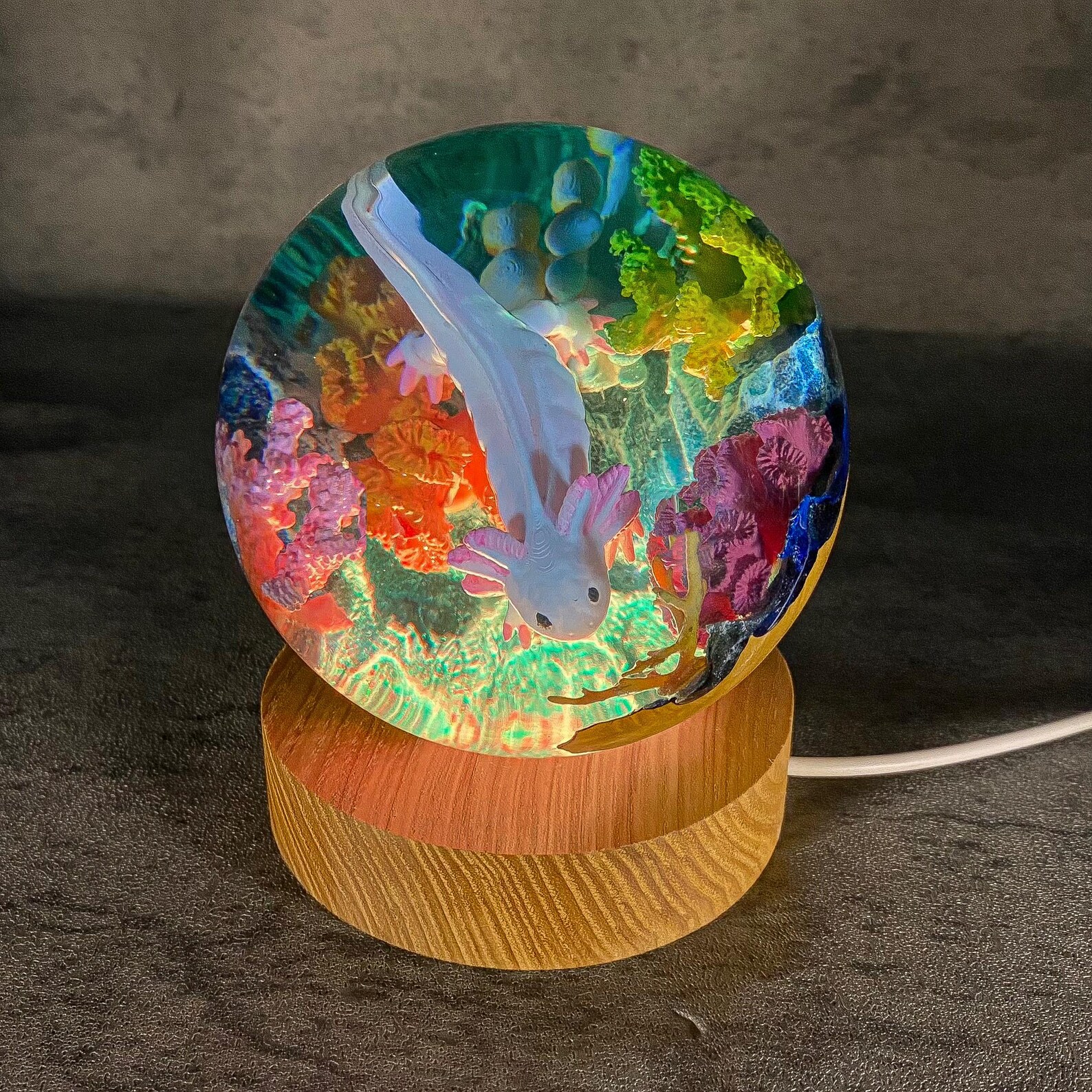 Axolotl Resin Globe Lamp, Cute Aquarium LED Night Light, Handmade Epoxy ...