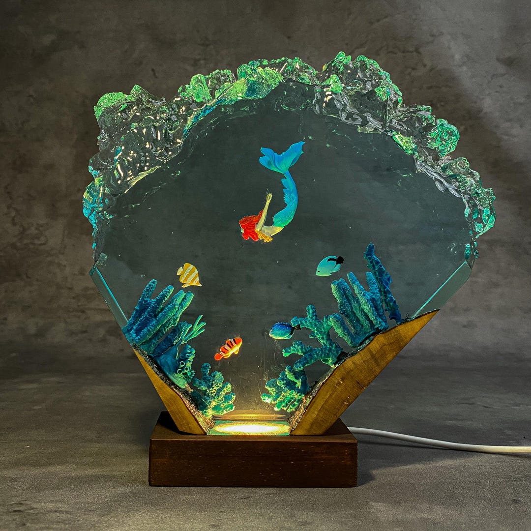 Mermaid Resin Lamp – Handmade Ocean Light With Coral Reef & LED Glow ...