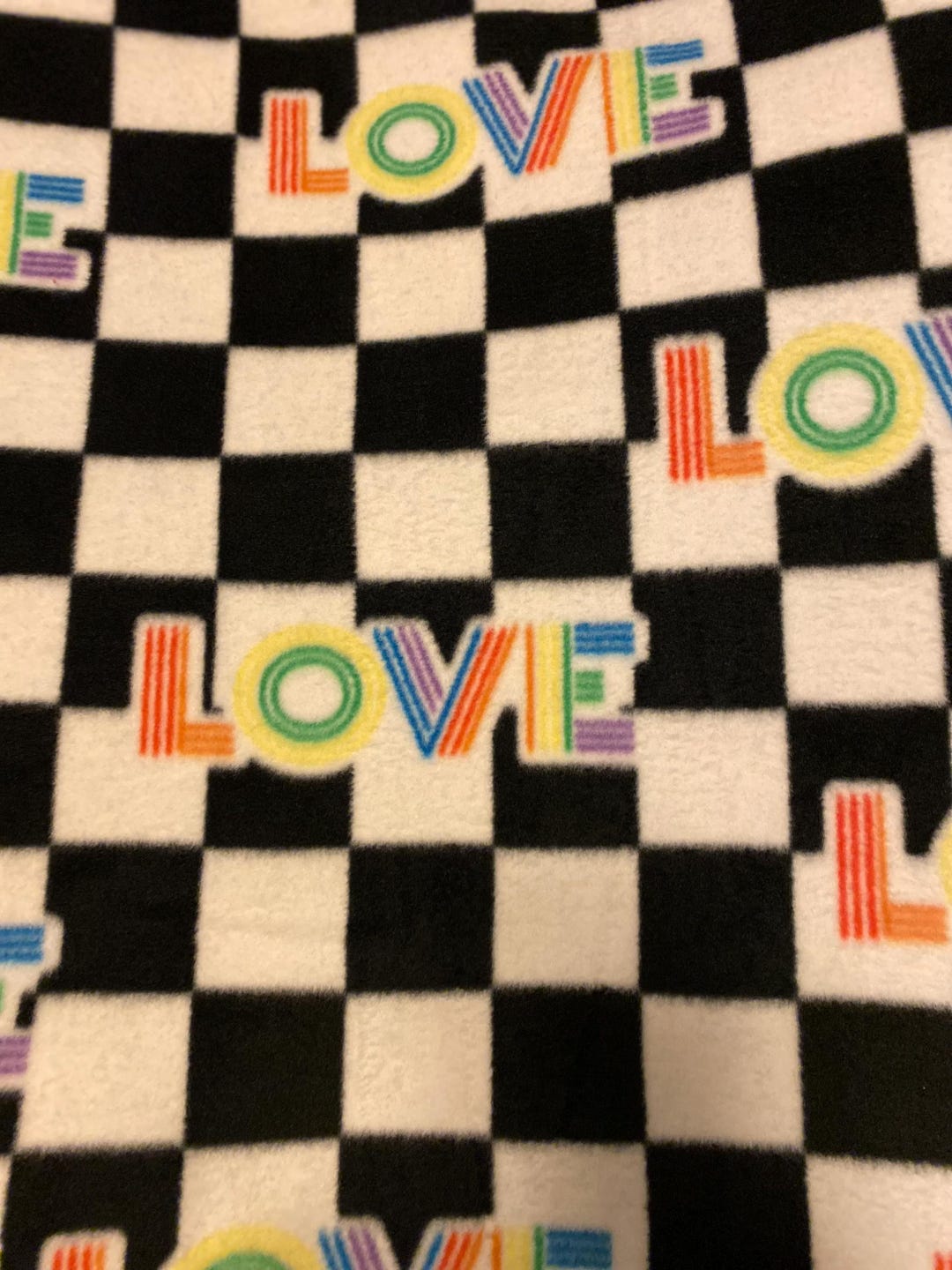 LOVE in Rainbow Colors Over Black and White Checks With Rusty Orange 2 ...