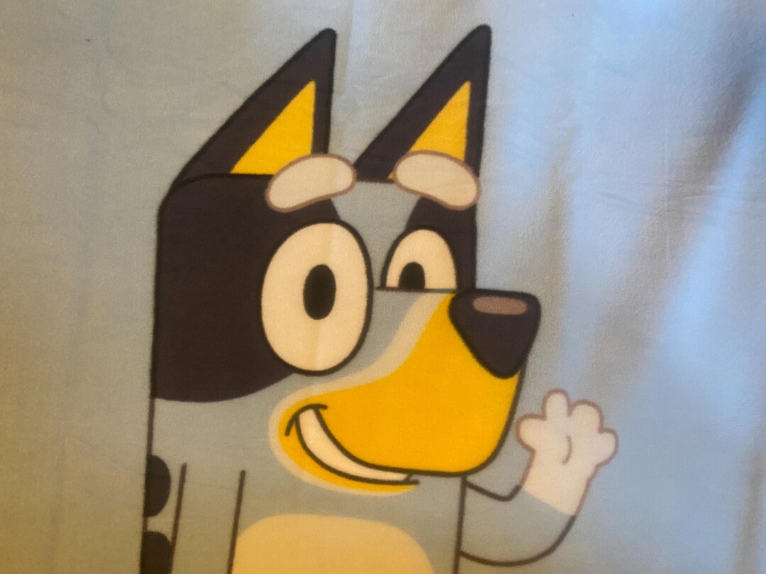 Bluey a Dog Cartoon Character Waving With His Name on Light Blue With ...