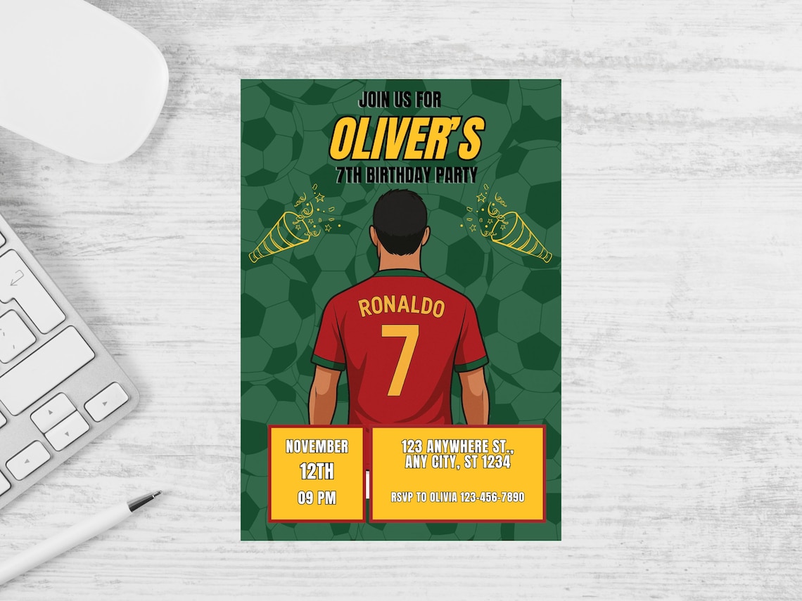 Soccer Birthday Invitation, Ronaldo, Kid Soccer Bday Party Invite ...