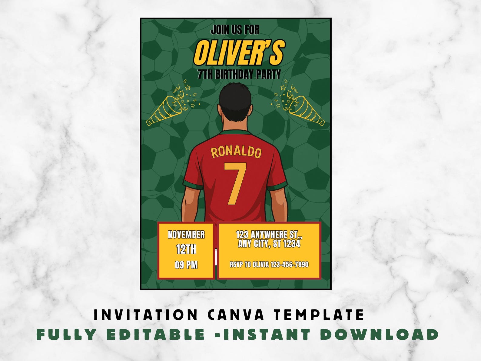 Soccer Birthday Invitation, Ronaldo, Kid Soccer Bday Party Invite ...
