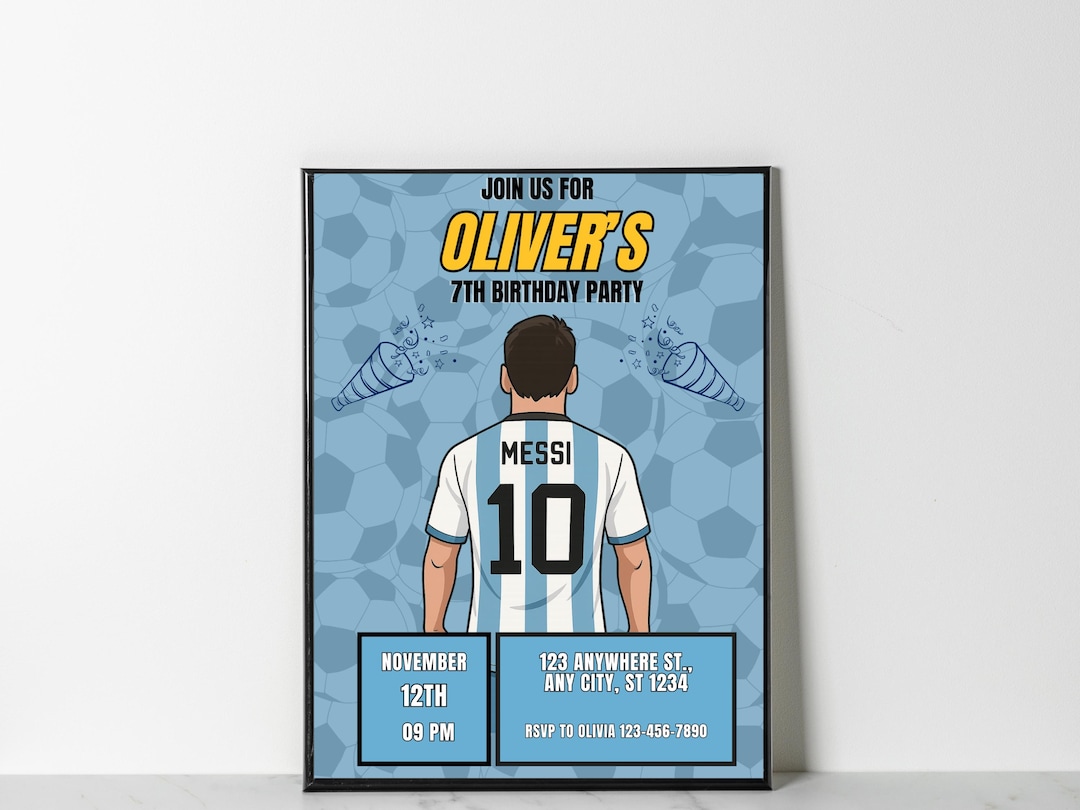 Messi Birthday Invitation: Argentina Soccer Party, Editable Template ...