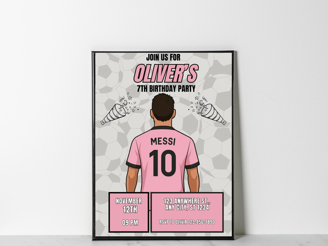 Messi Inter Miami Birthday Invitation, Soccer Birthday, Messi, Kid ...