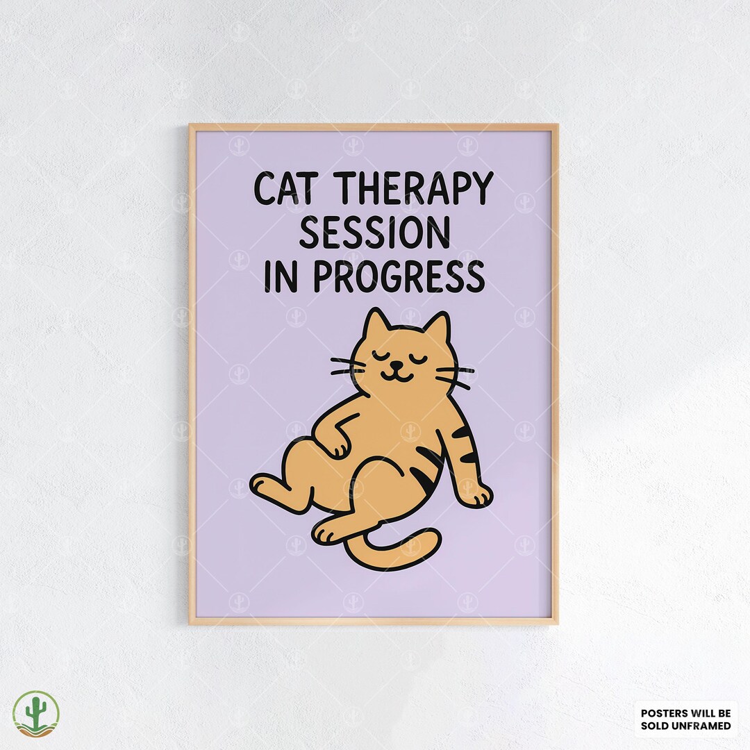 Cat Therapy Session Sign Wall Art – Funny Relaxing Orange Cat Poster ...