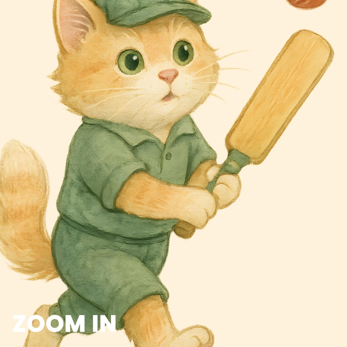 Cute Cricket Cat Poster Print – Watercolor Orange Kitten in Green ...