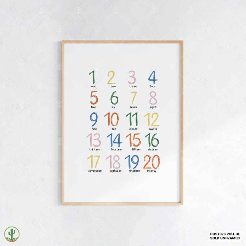 Numbers 1 to 20 Poster | Nursery Wall Art Print | Cute Baby Room Decor ...