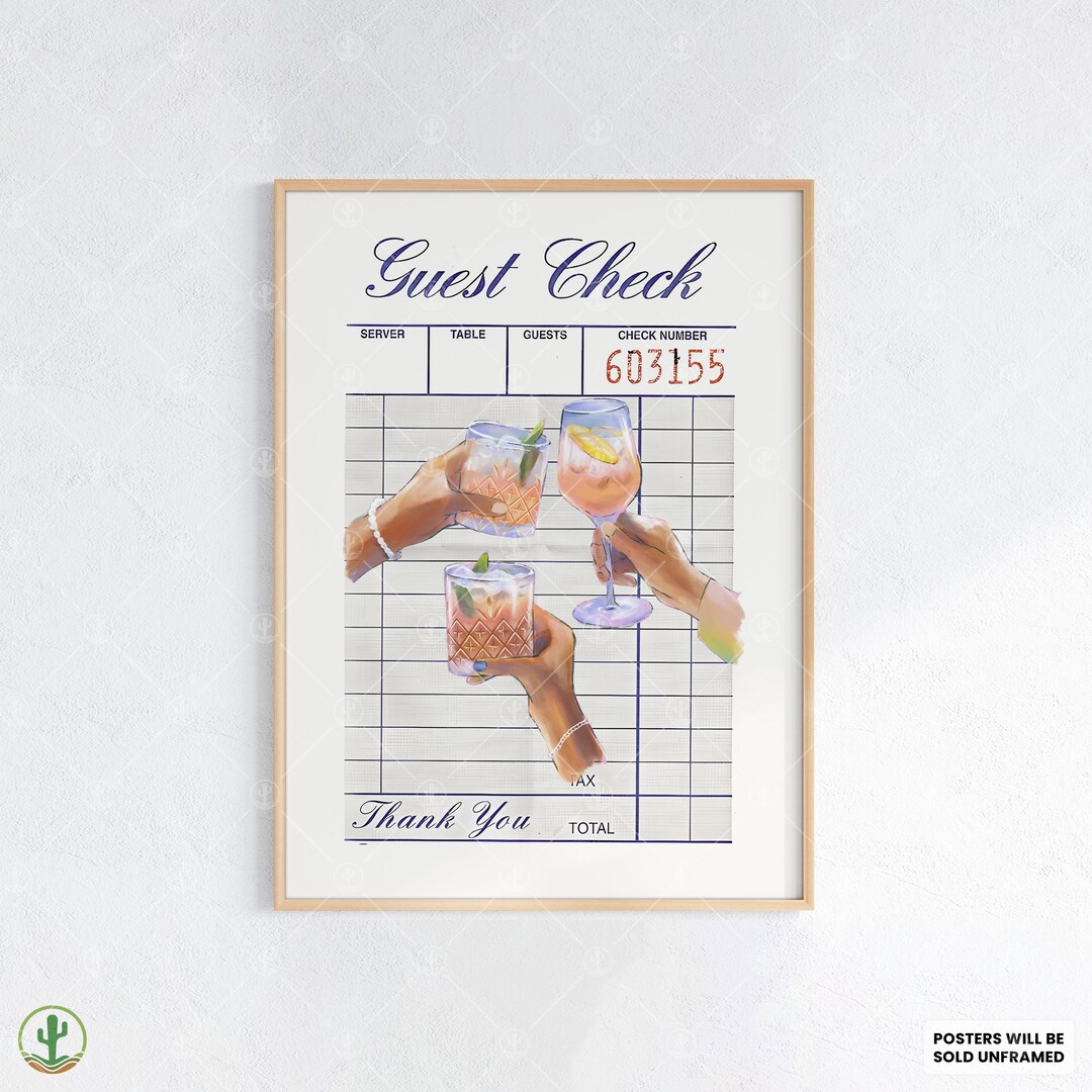 Guest Check Cocktail Wall Art Print | Vintage Receipt-inspired Cheers ...