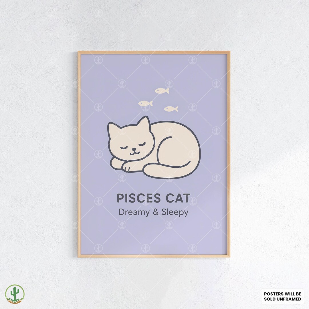 Pisces Cat Zodiac Poster – Minimalist Dreamy Cat Art Print With ...