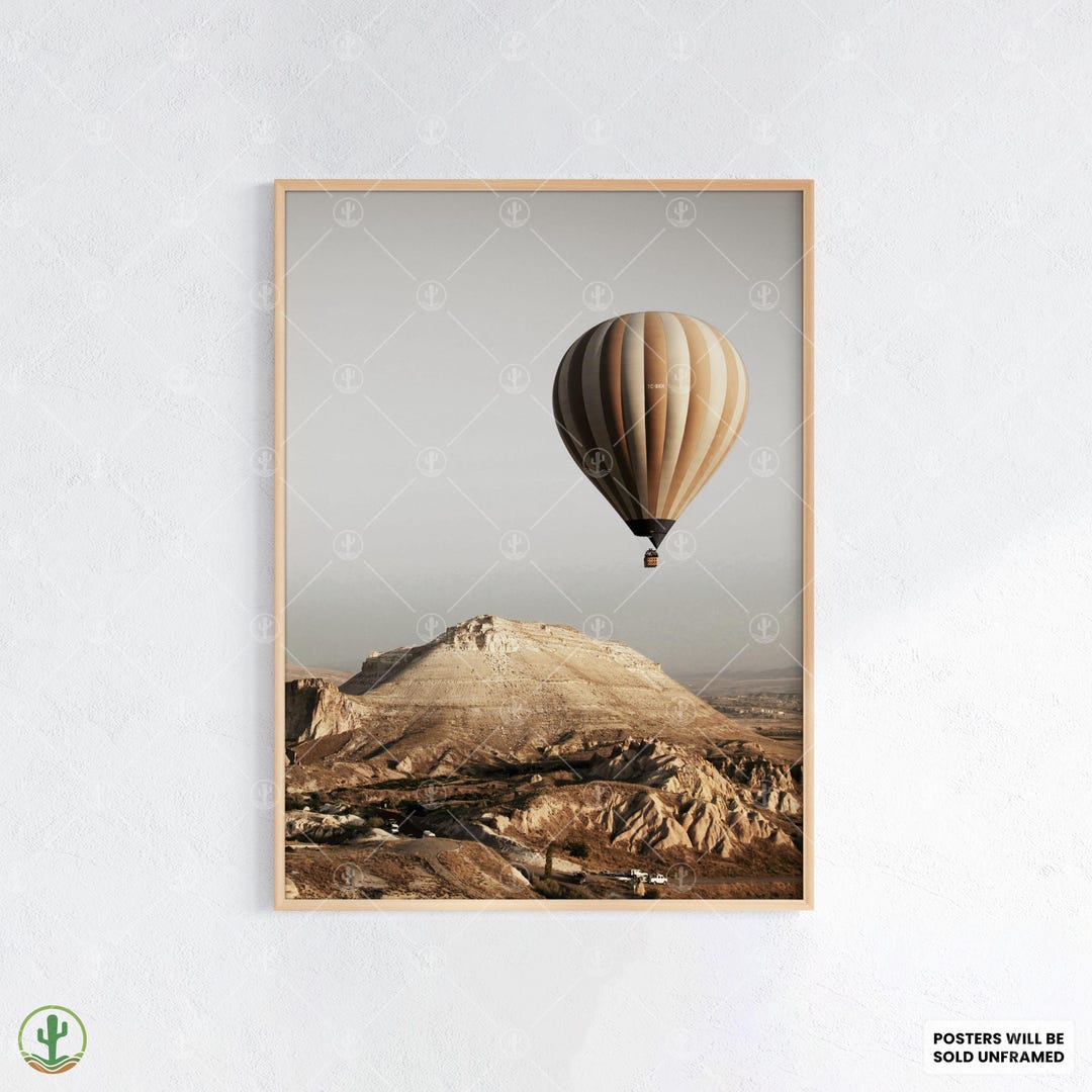Cappadocia Hot Air Balloon Poster – Neutral Earth Tone Landscape Print ...