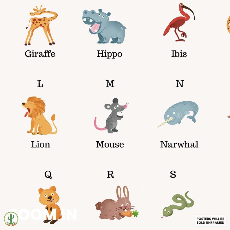 ABC Animal Poster for Kids | A-Z Animal Alphabet Chart | Educational ...