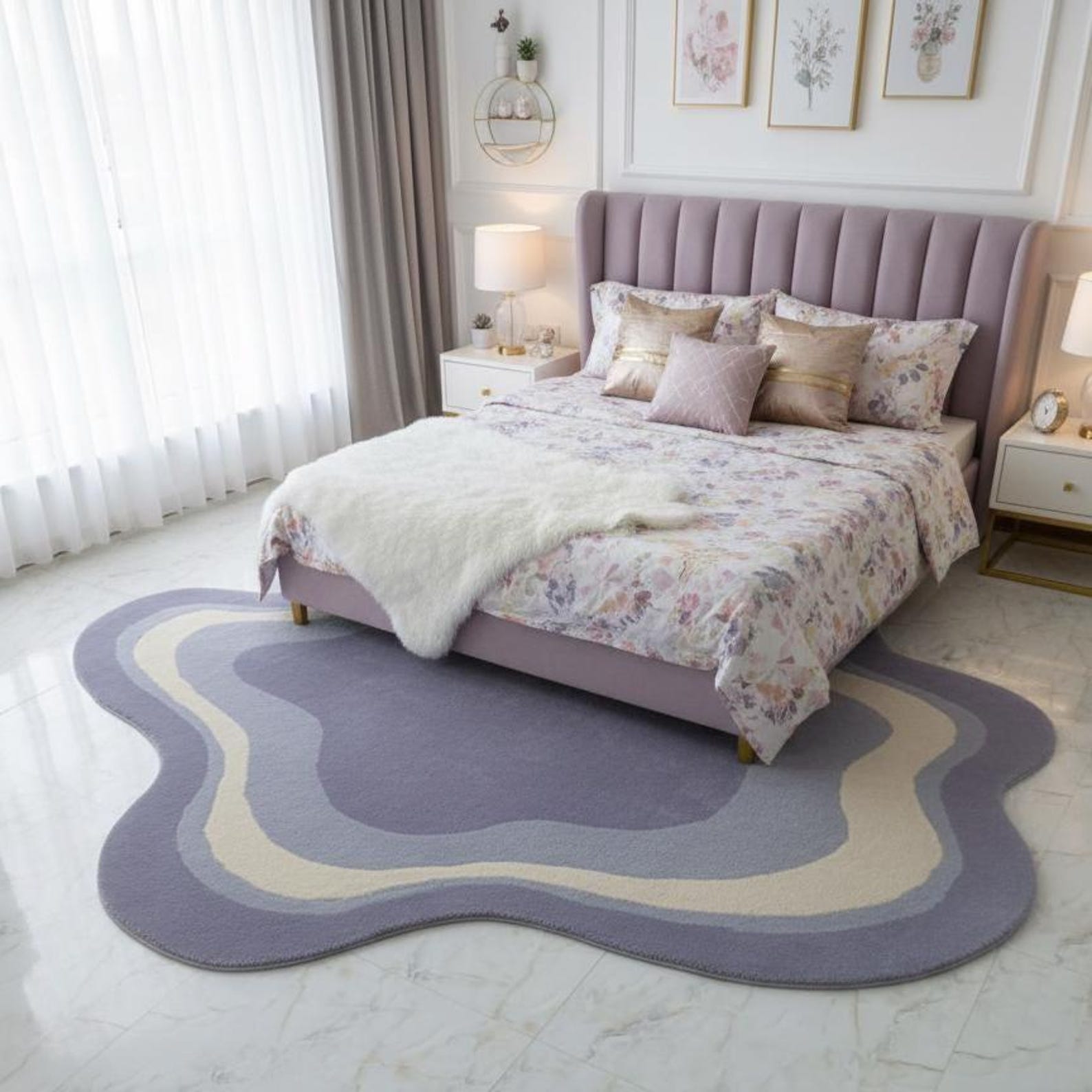 Purple Wavy Tufted Rug – Modern Abstract Carpet for Bedroom, Living ...