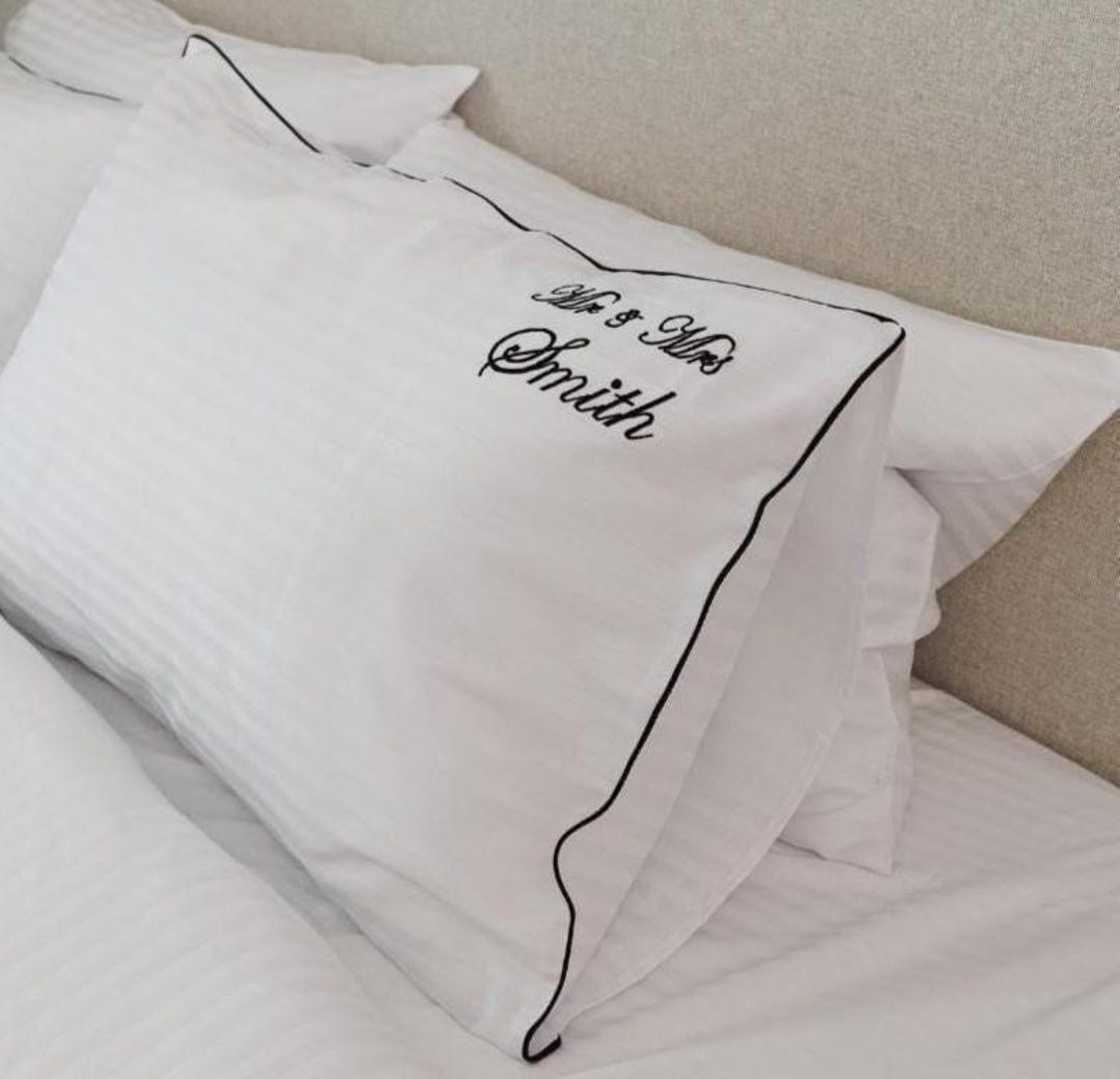 Personalized Bed Set - Classic White Sateen Sheet Set, Custom Wedding ...