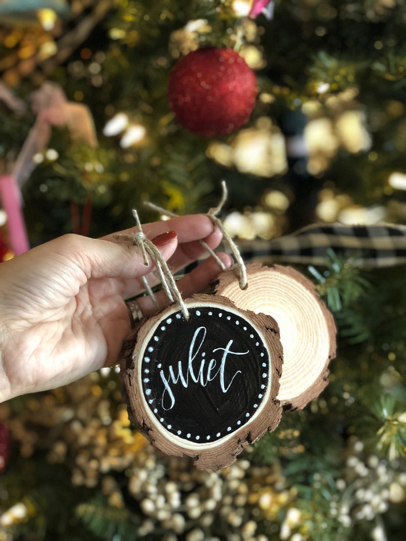 Wood Slice Custom Name Ornament / Handwritten Name Ornament / | Etsy