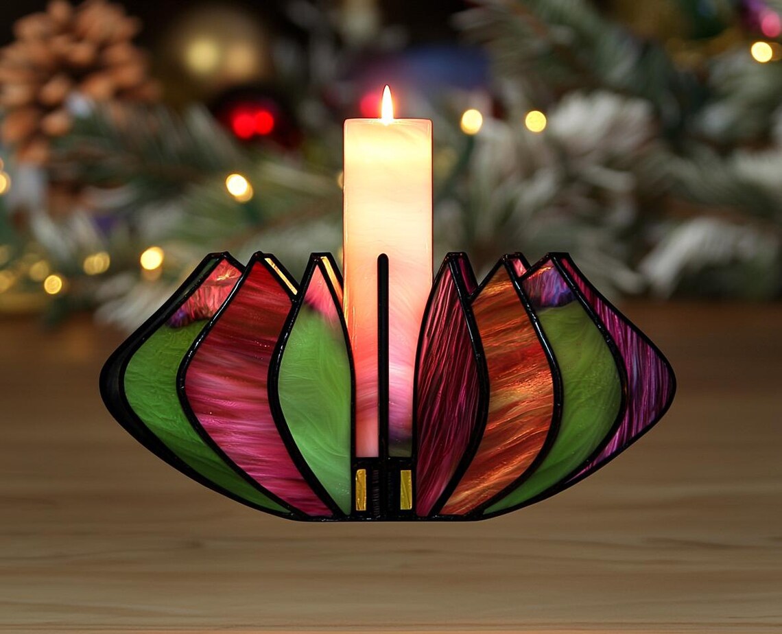 Digital Stained Glass Tealight Pattern 16 Petals Mandala Design Lotus ...