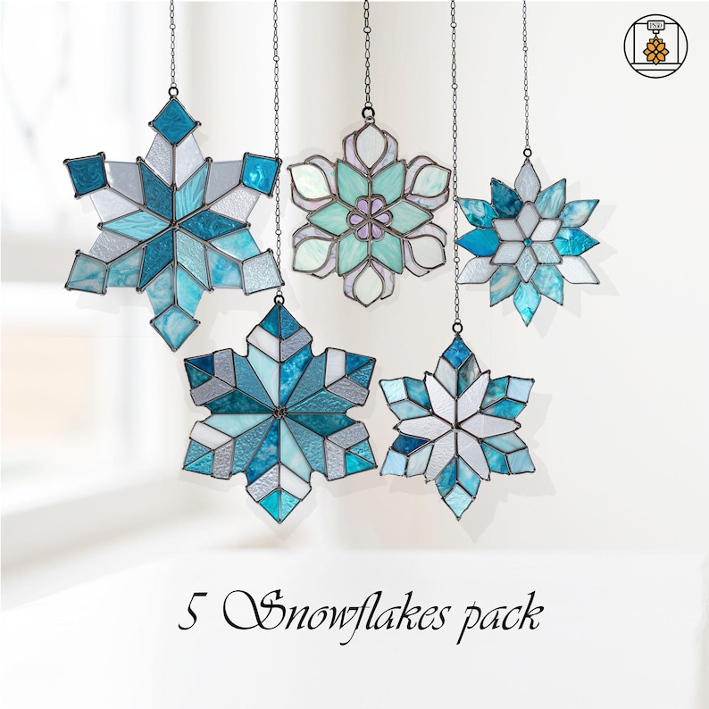 Digital 5 Snowflakes Stained Glass Pattern Christmas Tree, Snowdrop ...
