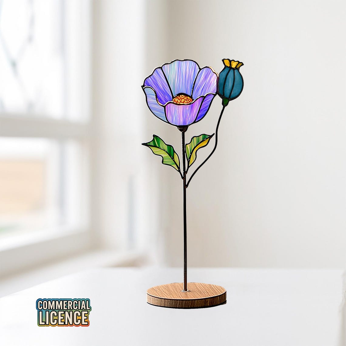 Poppy Stained Glass Flower Pattern: Suncatcher Template (digital ...