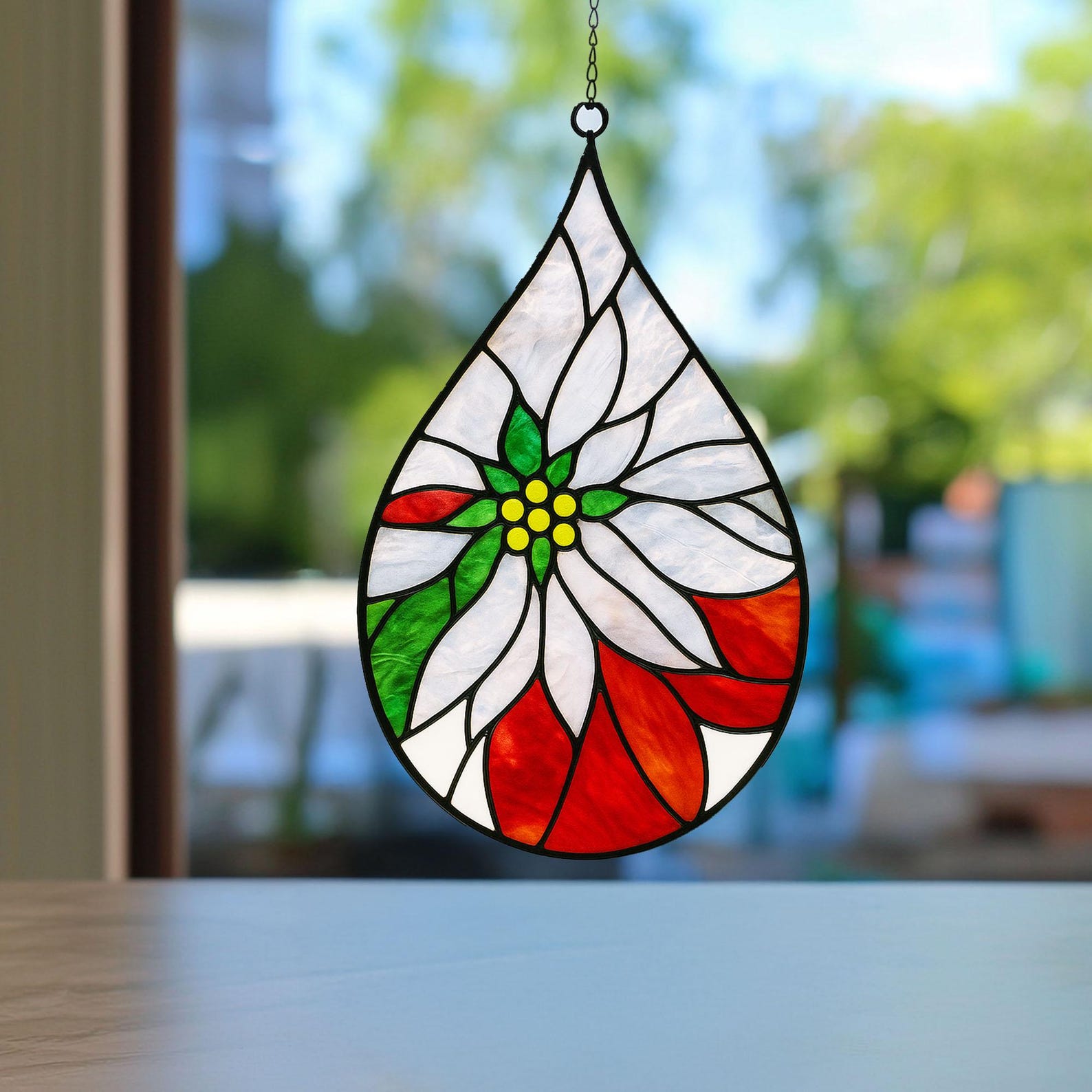 Digital Teardrop Stained Glass Pattern Christmas Flower, Memorial ...