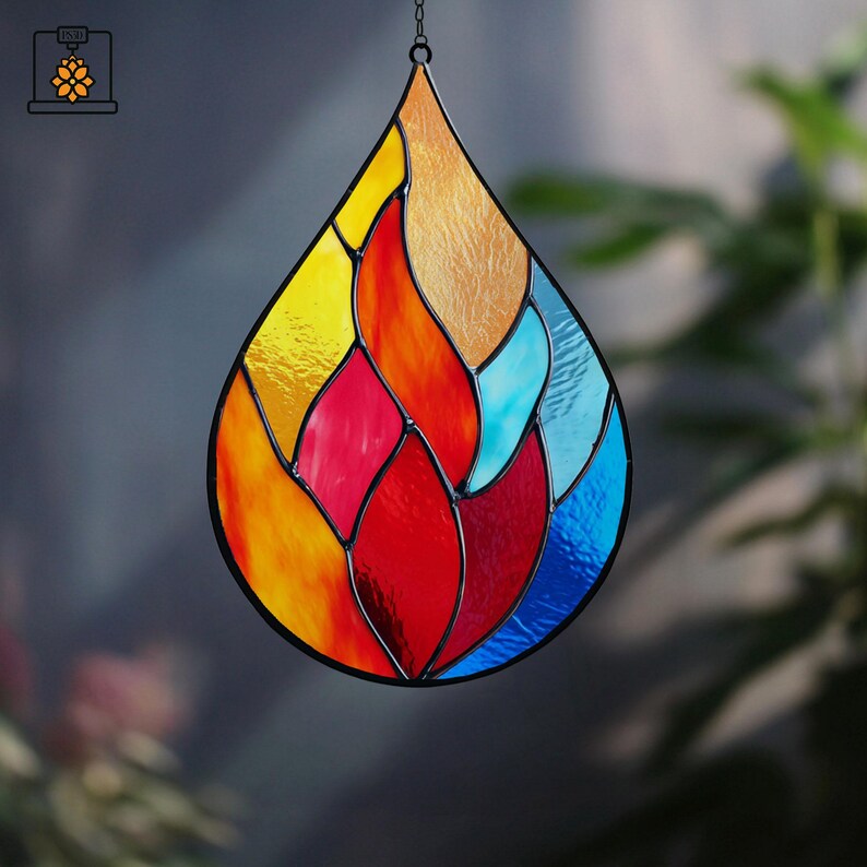 Digital Teardrop Stained Glass Pattern Fire , Sunflower Suncatcher ...