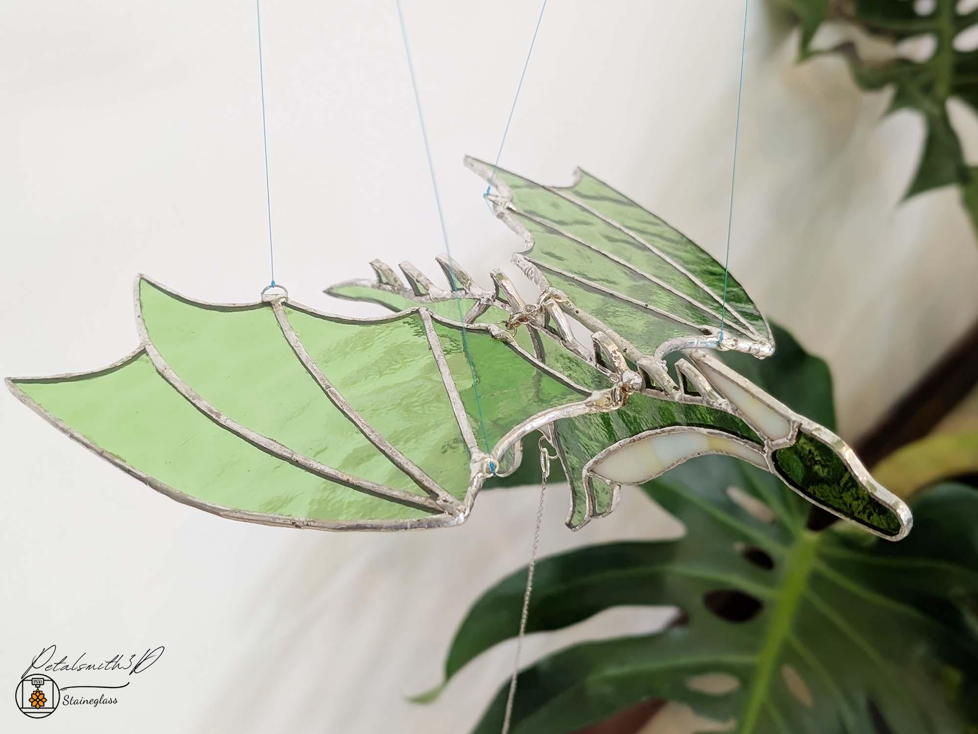 Digital Stained Glass Flying Dragon Suncatcher: Articulated Wings ...