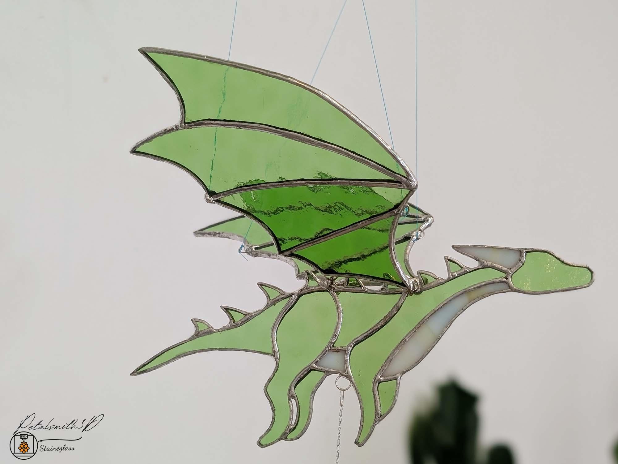 Digital Stained Glass Flying Dragon Suncatcher: Articulated Wings ...