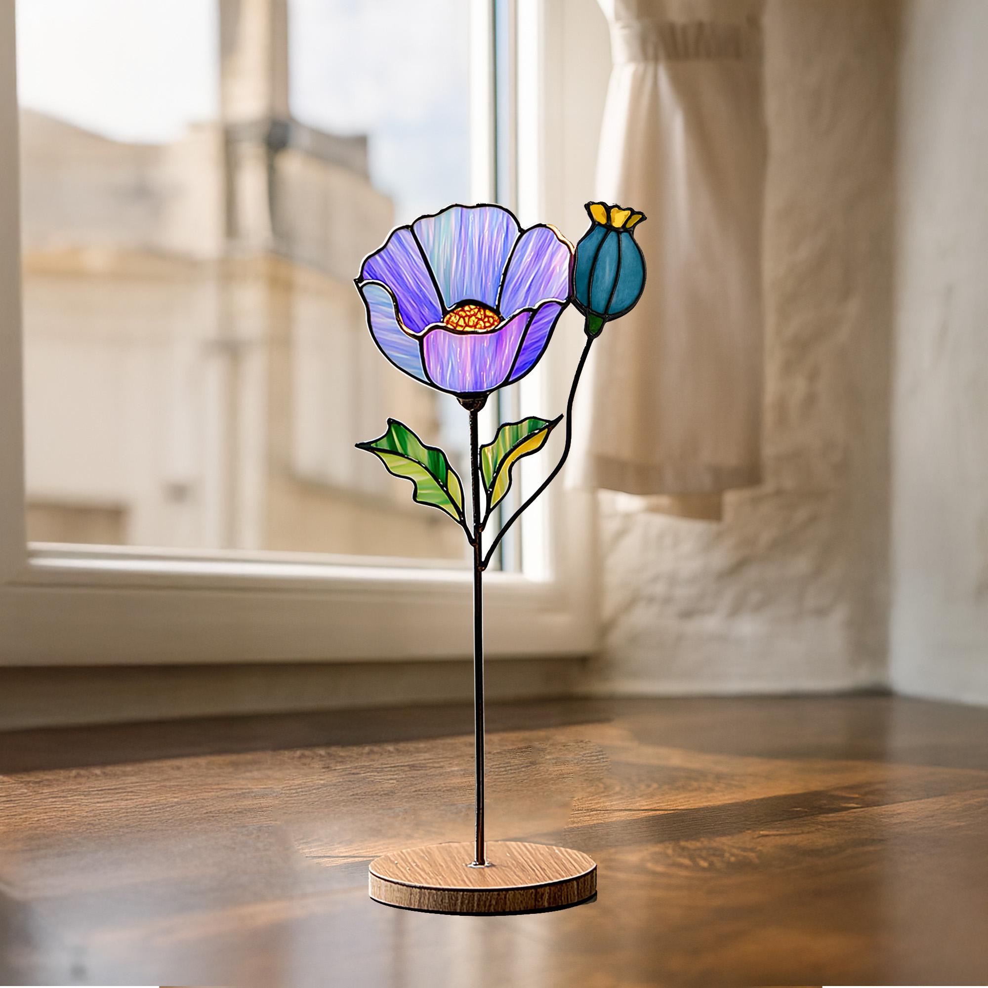 Poppy Stained Glass Flower Pattern: Suncatcher Template (digital ...