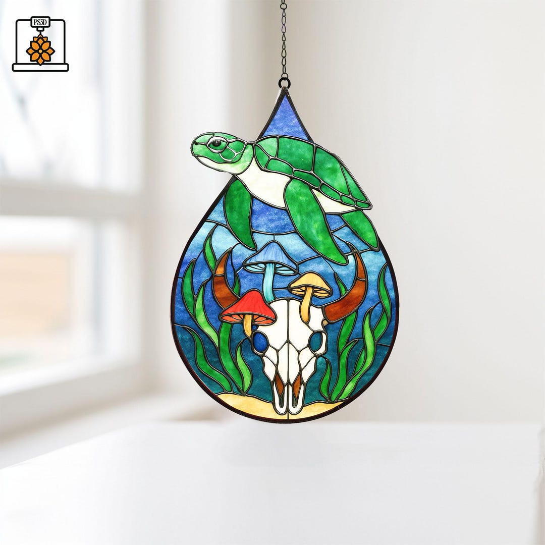 Digital Sea Turtle & Skull Teardrop Stained Glass Suncatcher Pattern ...