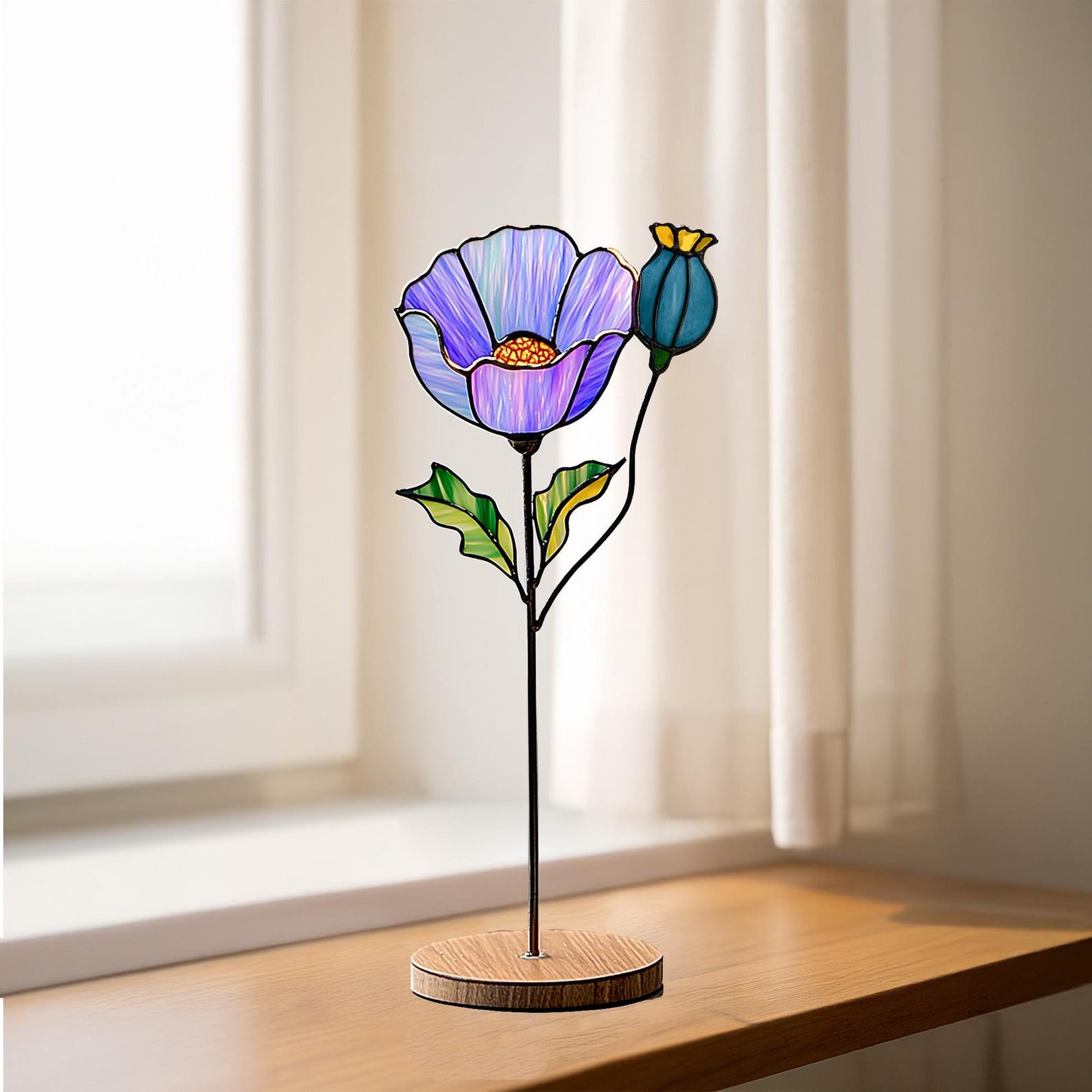 Poppy Stained Glass Flower Pattern: Suncatcher Template (digital ...