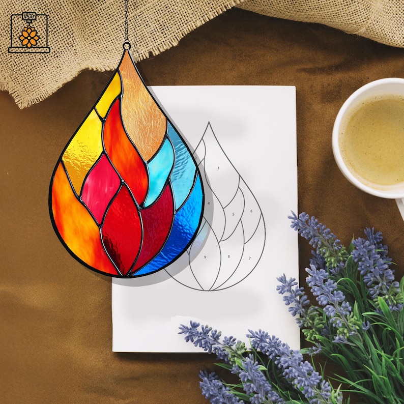 Digital Teardrop Stained Glass Pattern Fire , Sunflower Suncatcher ...