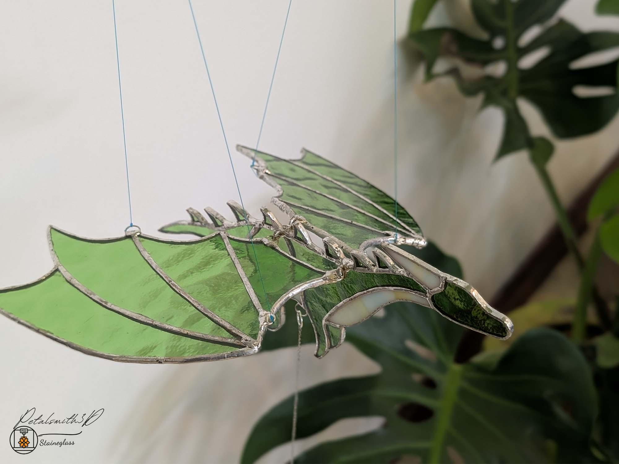 Digital Stained Glass Flying Dragon Suncatcher: Articulated Wings ...