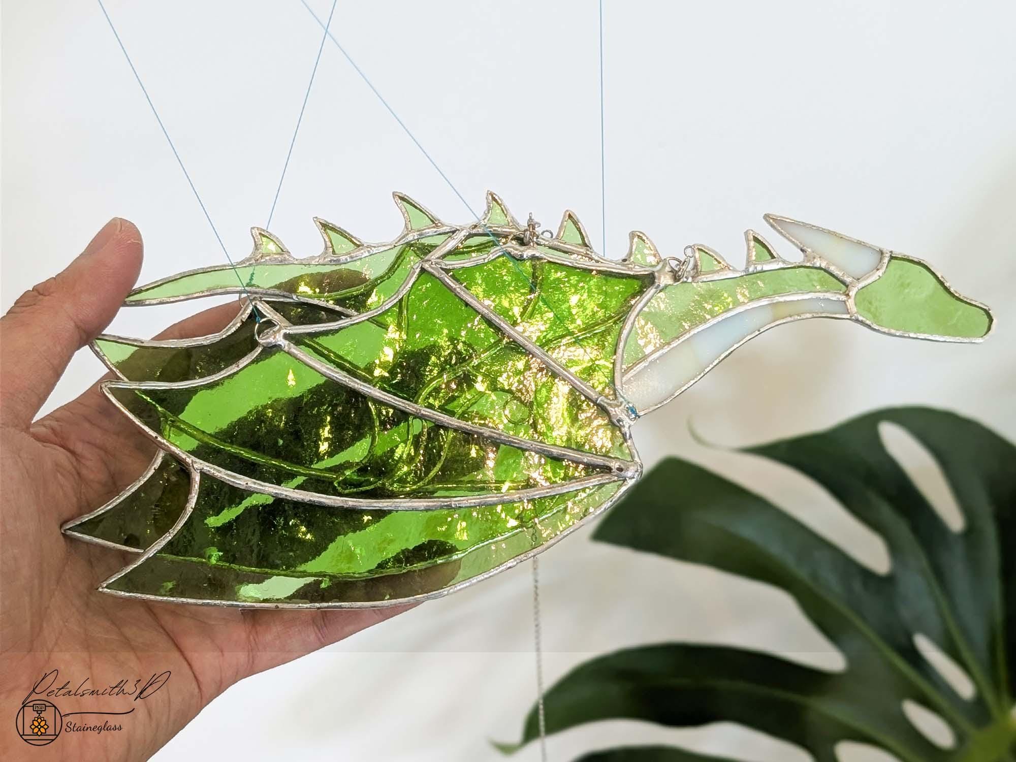 Digital Stained Glass Flying Dragon Suncatcher: Articulated Wings ...