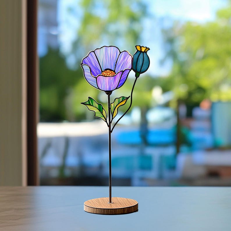 Poppy Stained Glass Flower Pattern: Suncatcher Template (digital ...