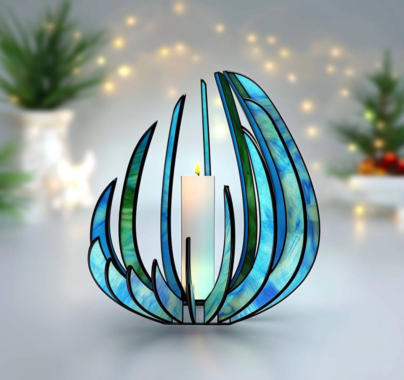Digital Stained Glass Tealight Pattern 16 Petals Mandala Design Lotus ...