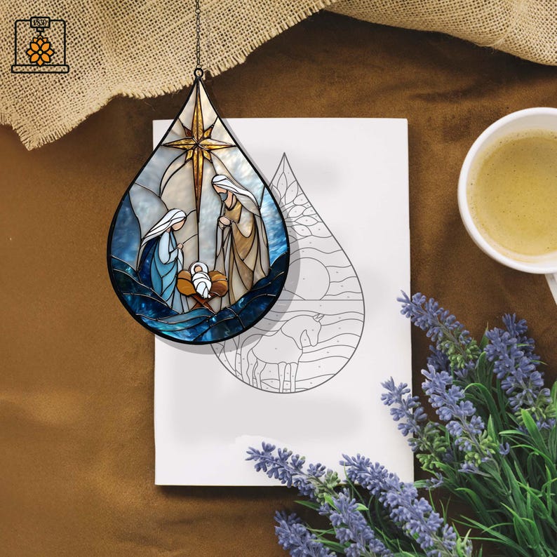Digital Teardrop PST20 Stained Glass Jesus Nativity Scene Pattern ...