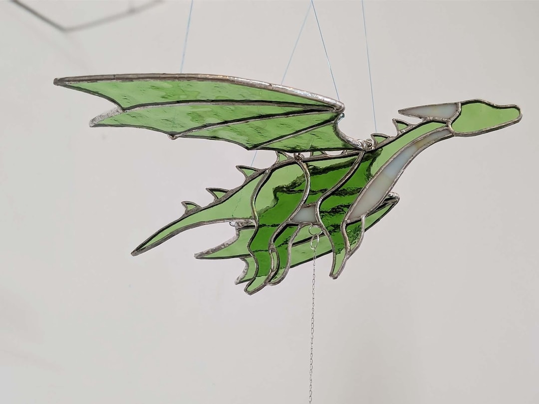 Digital Stained Glass Flying Dragon Suncatcher: Articulated Wings ...