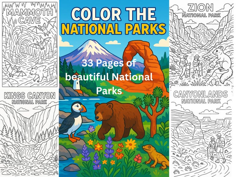 National Park Coloring Book, Color Pages - Etsy