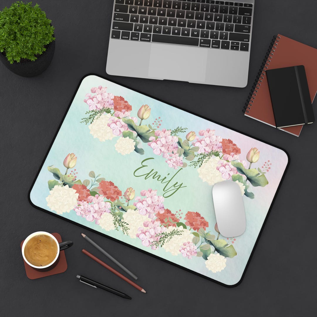 Personalized Floral Desk Mat, Mouse Pad, Office Decor, Custom Flower ...