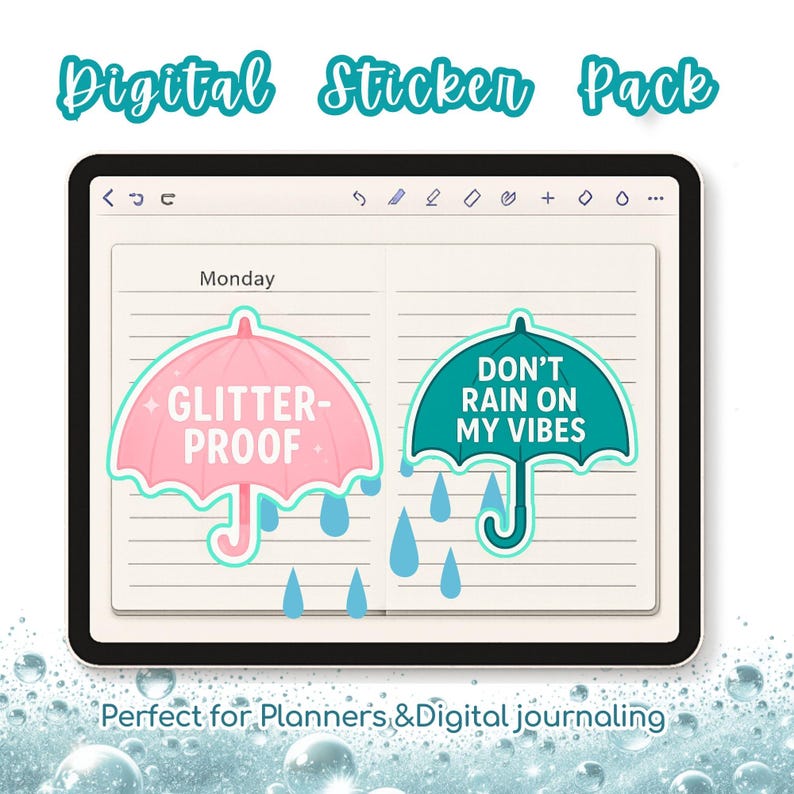Sparkle Shield Umbrella Stickers – Digital Sticker Pack for Planners ...
